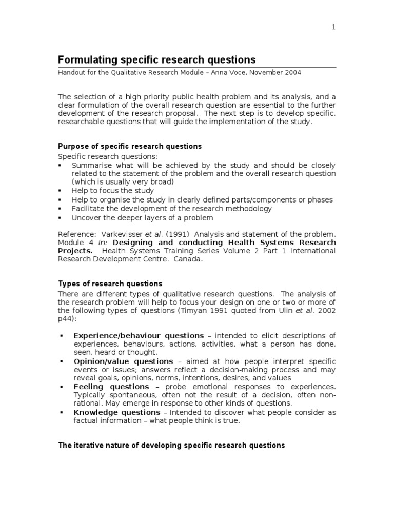 Formulating Specific Research Questions | Qualitative Research ...