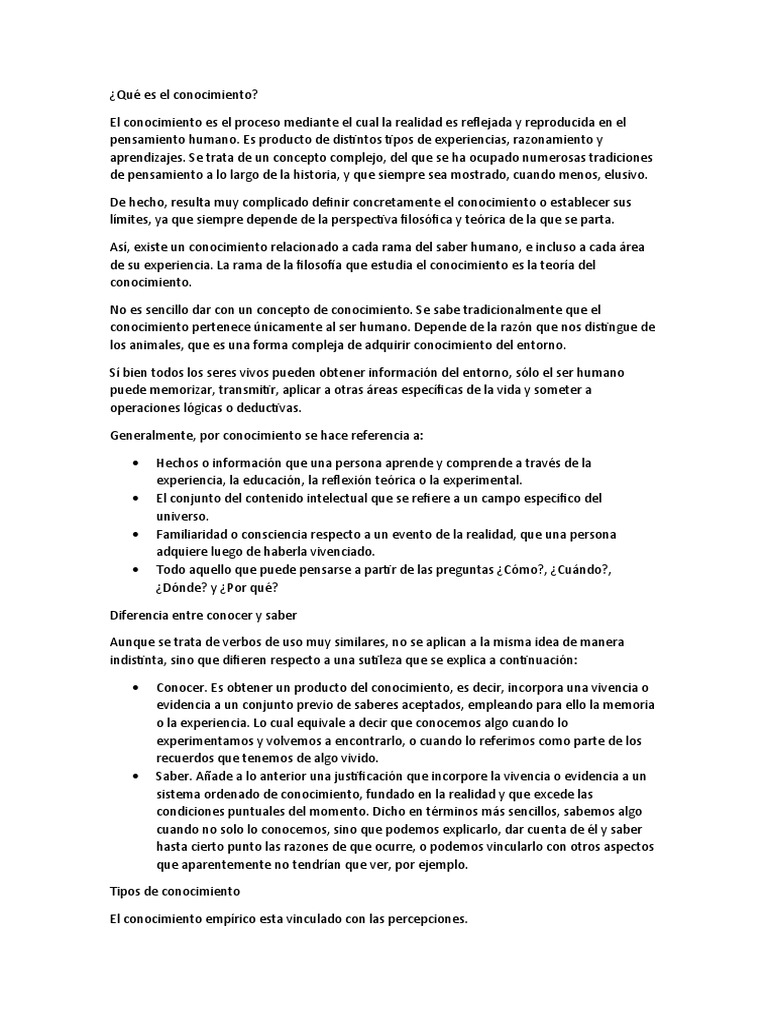 Definición y Tipos de Conocimiento | PDF | Conocimiento | Teoría