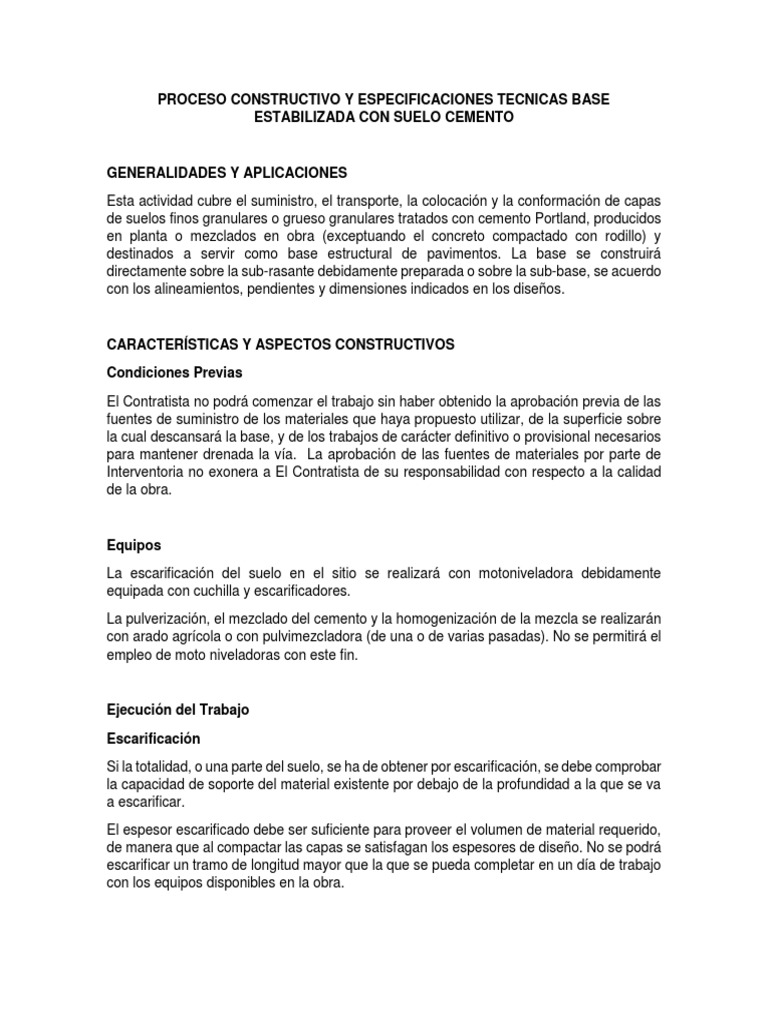 Proceso Constructivo y Especificaciones Tecnicas Base Estabilizada Con ...