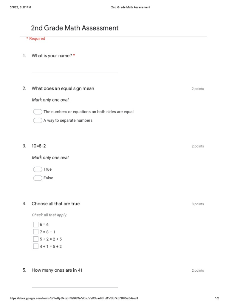 2nd Grade Math Assessment Test PDF | PDF