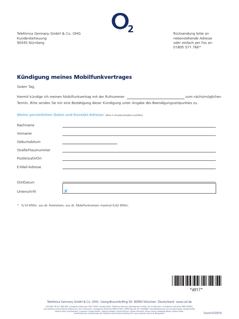 O2-Faxvorlage-Kuendigung-Mobilfunkvertrag-Pdf-Download-Data 2 | PDF