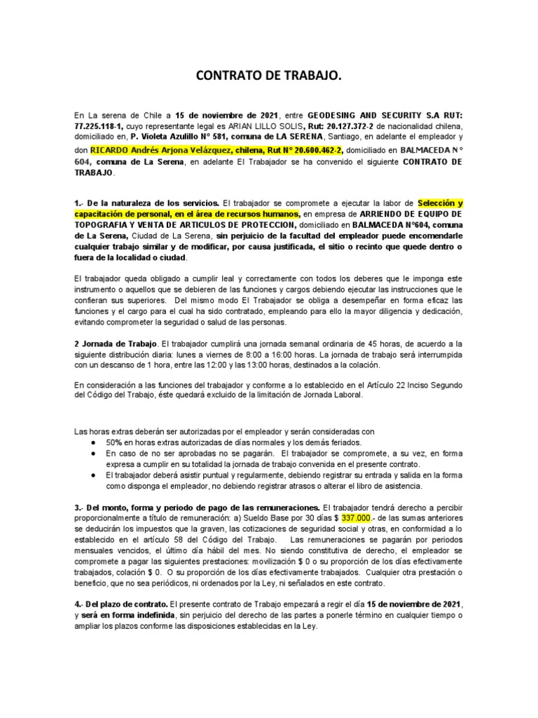 Contrato Base | PDF | Salario | Tiempo de trabajo