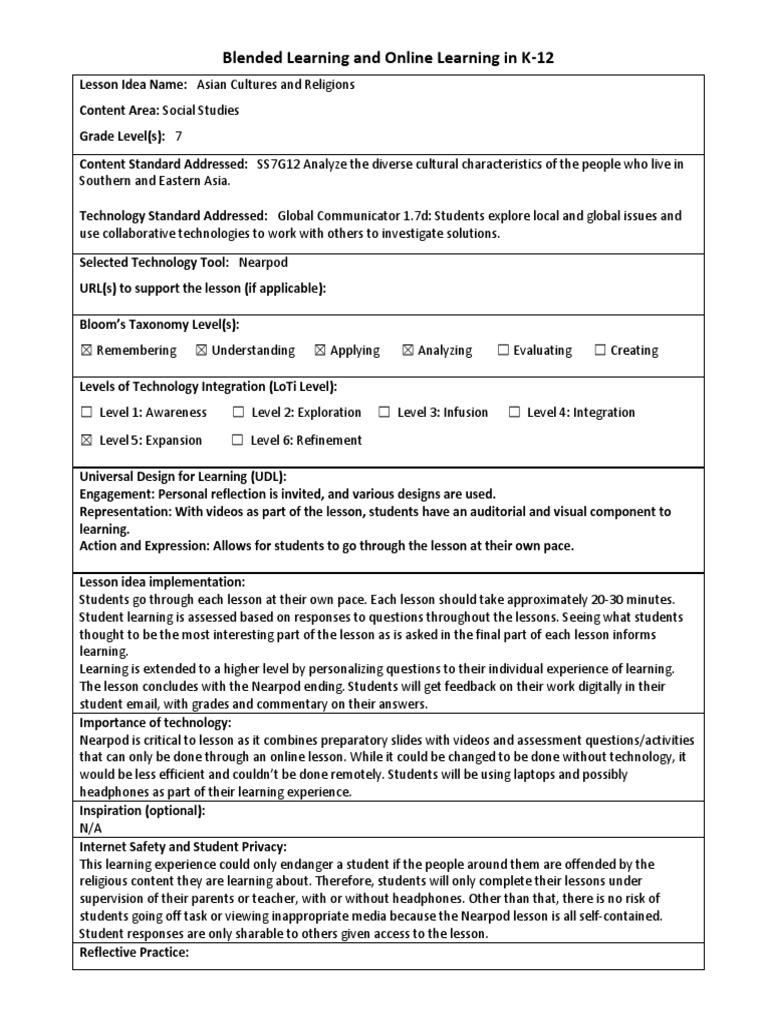 DW Obl Template | PDF | Educational Technology | Learning
