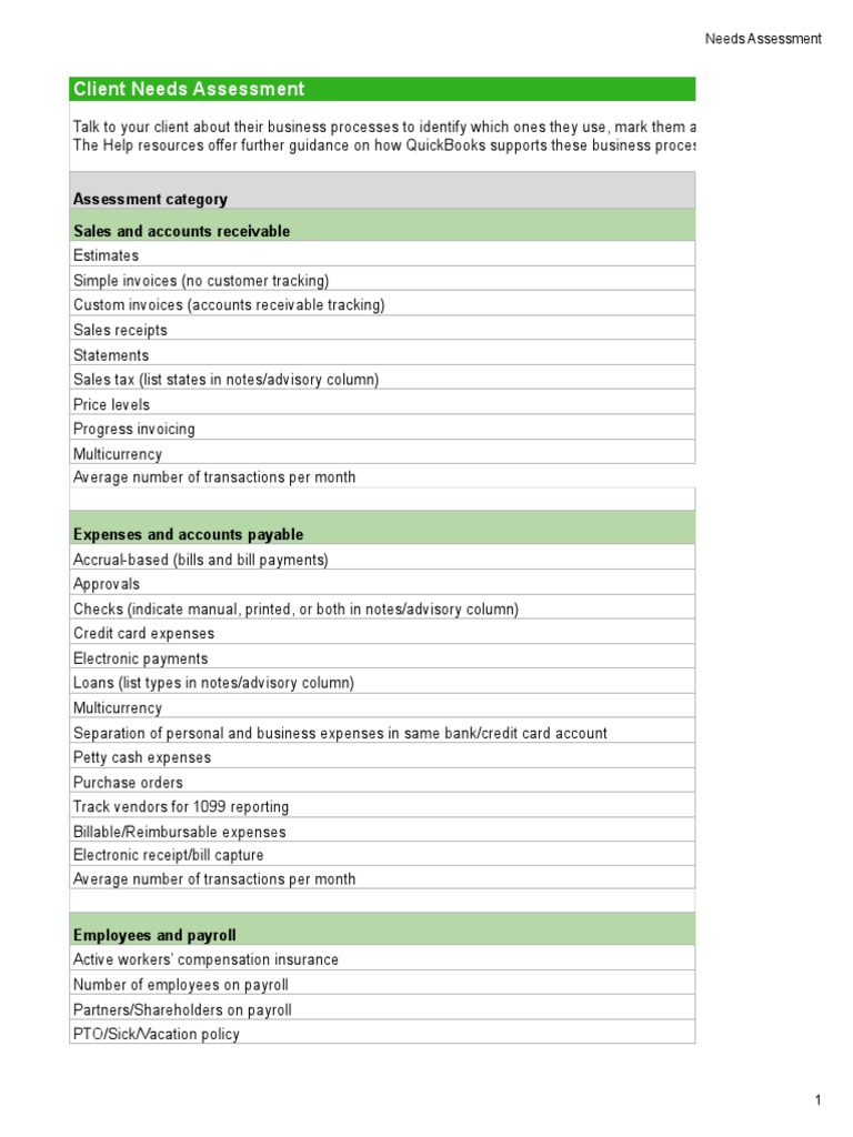 NewClientChecklist 2022 - Needs Assessment | PDF | Invoice | Quick Books