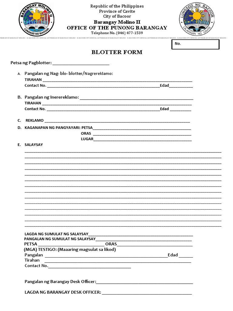 Blotter Form | PDF
