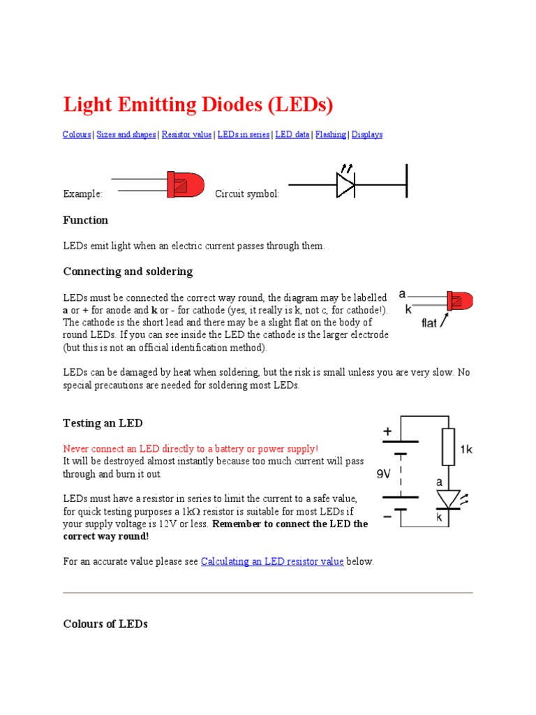 Light Emitting Diodes (Leds) : Function | PDF | Electrical Resistance ...