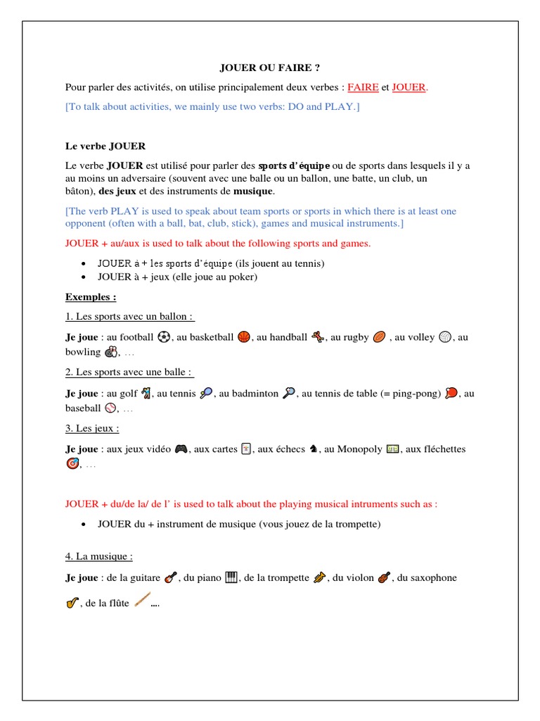 Faire ou Jouer : Guide des Verbes | PDF | Des sports | Gaming