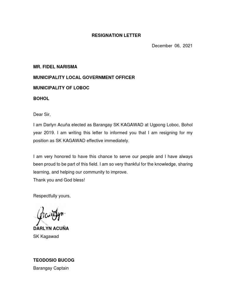 Sample of SK Resignation Letter | PDF
