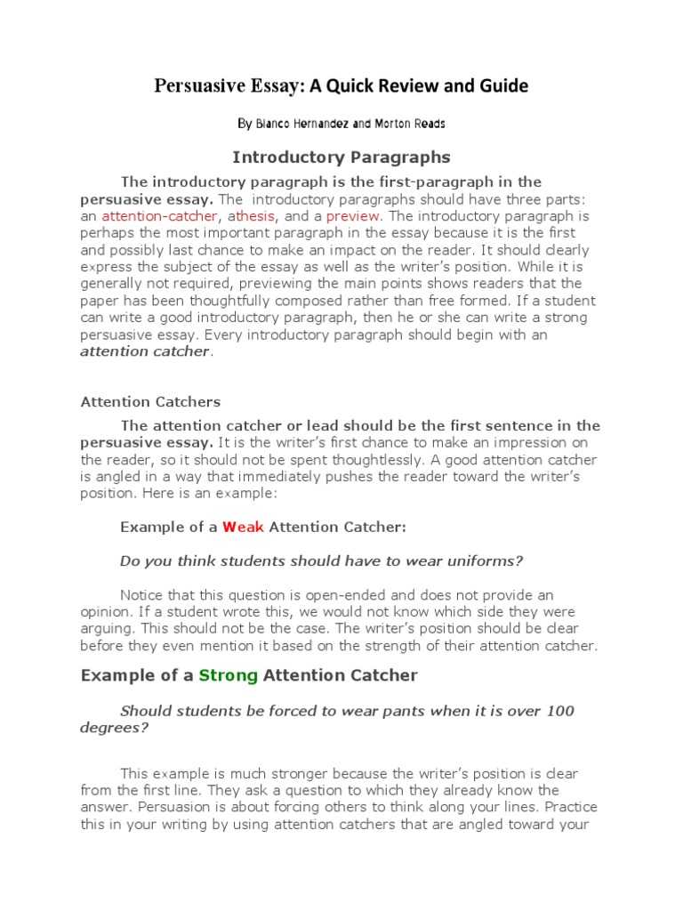 Persuasive Essay Notes | PDF | Essays | Persuasion