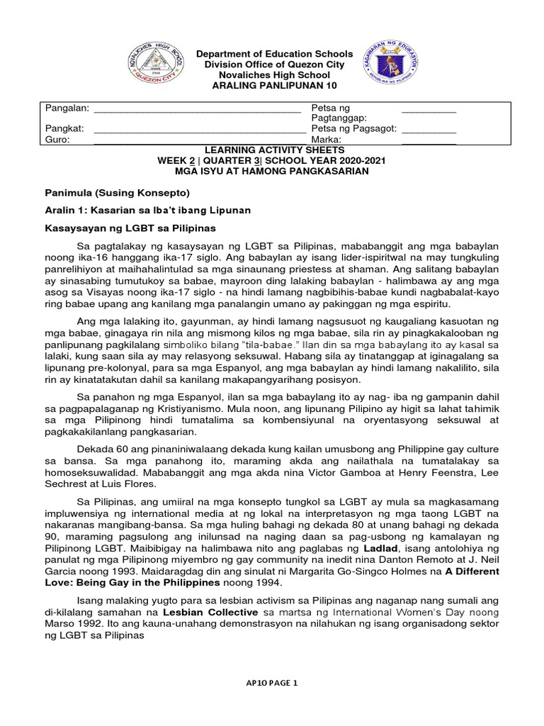 Ap10 Las Q3 Week 2 | PDF