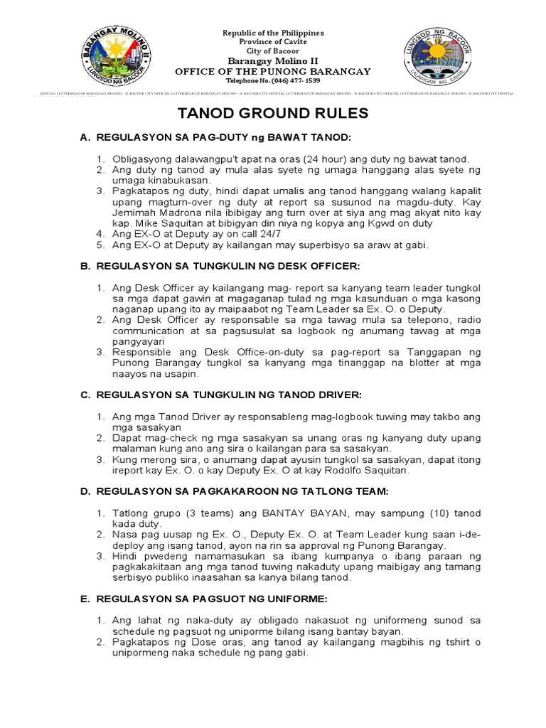 Tanod Ground Rules 2022 | PDF