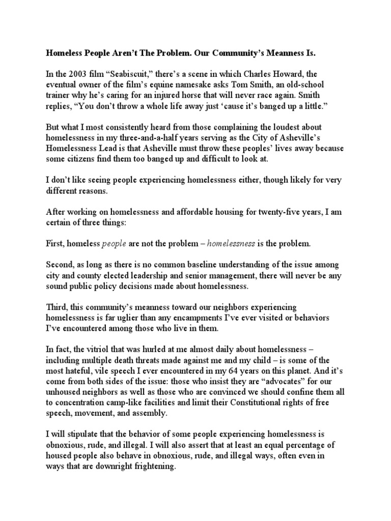 Homeless People Aren't The Problem. Our Community's Meanness Is. | PDF ...