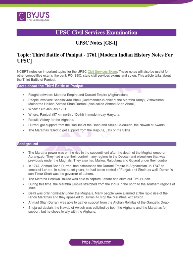 Third Battle of Panipat Overview | PDF | South Asia