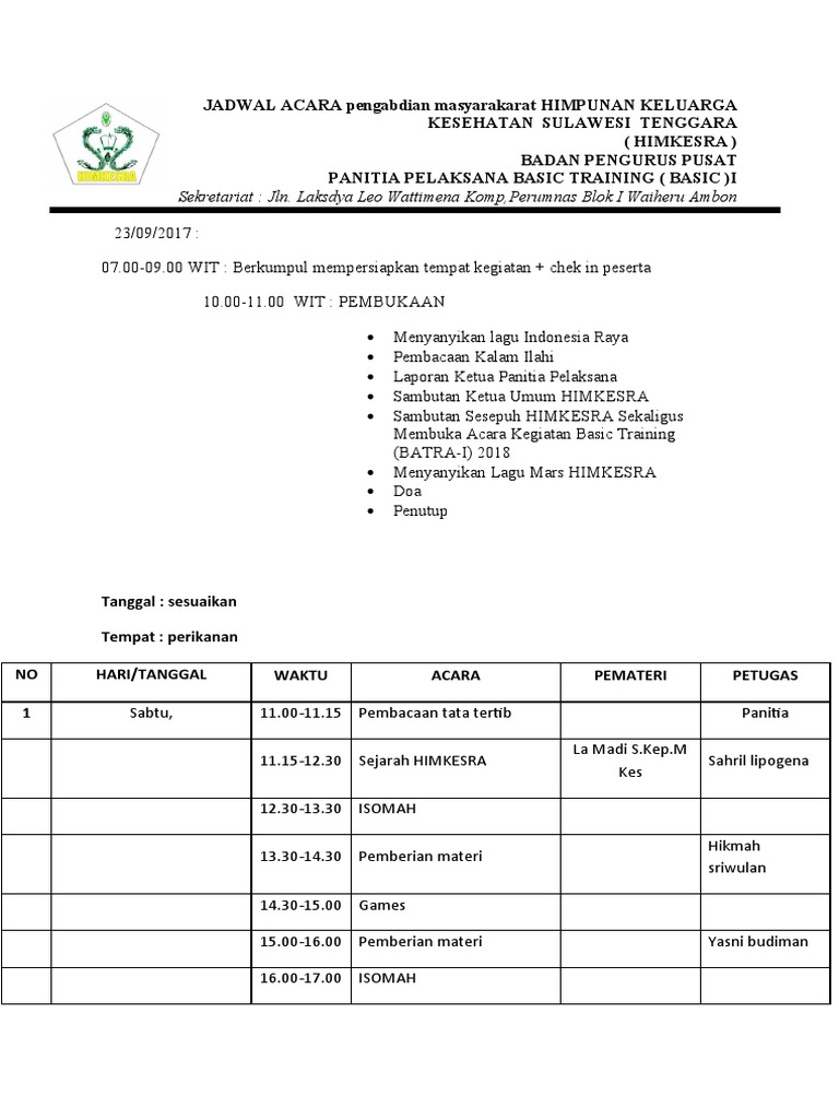 Jadwal Acara 2018 | PDF