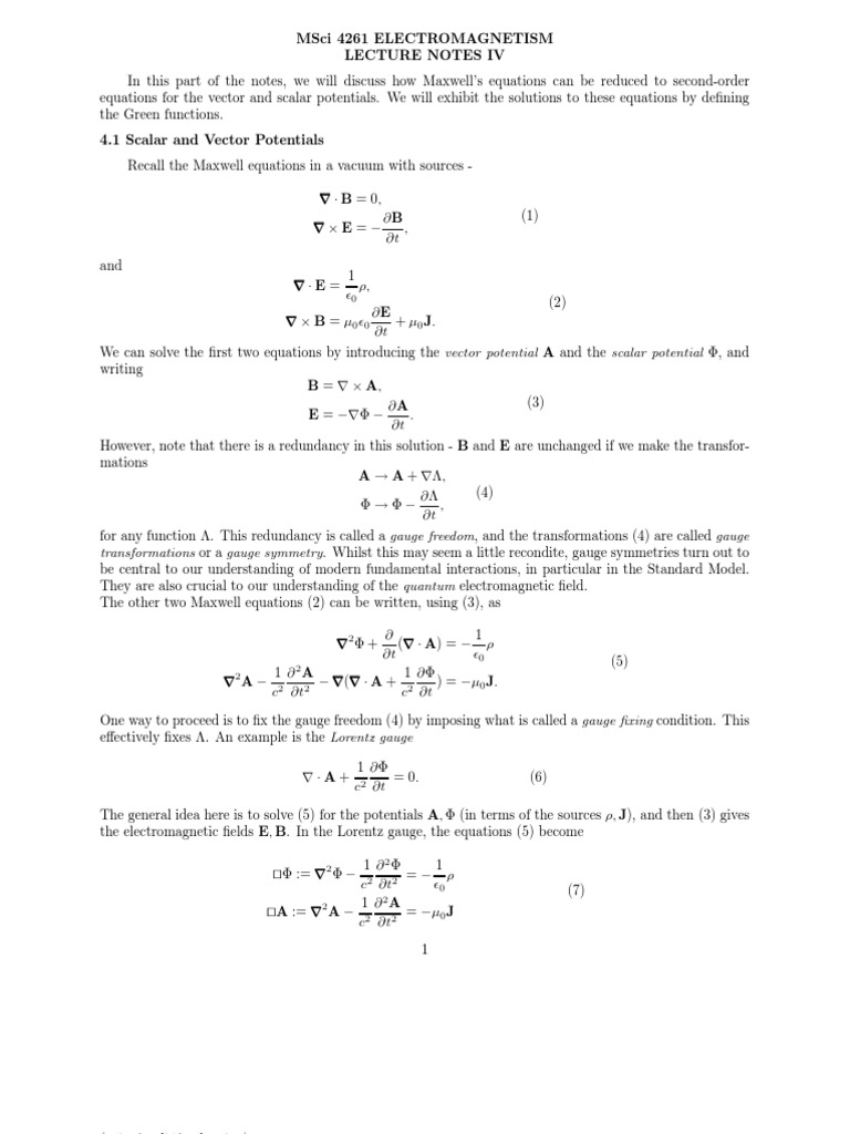 Electromagnetism Lecture Notes Pdf Gauge Theory Greens Function