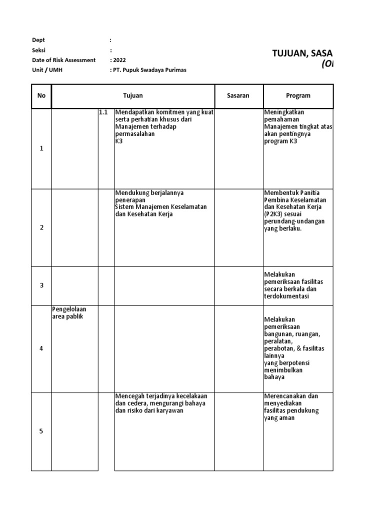 Program Manajemen Mutu, K3 Dan Lingkungan | PDF