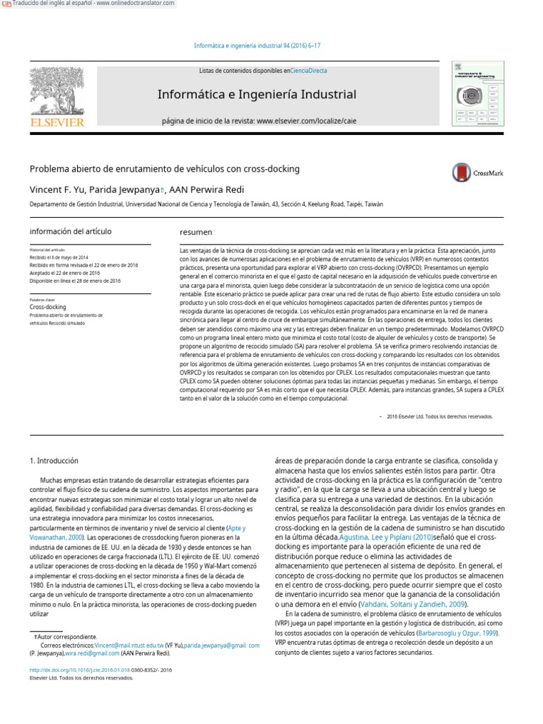 Open Vehicle Routing Problem With Cross-Docking - En.es | Descargar ...