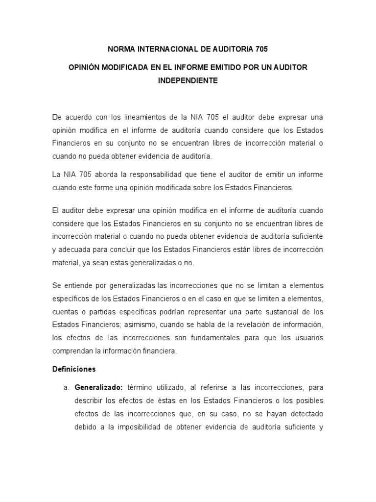 Nia 705 | PDF | Auditoría | Contabilidad