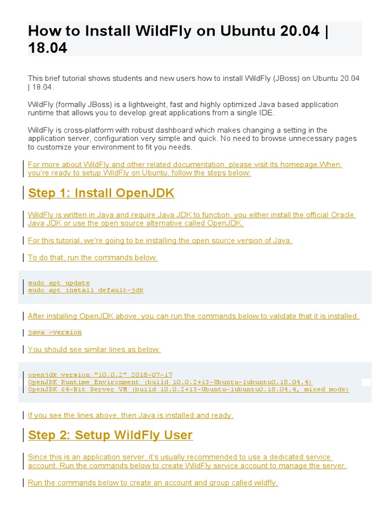 How To Install Wildfly On Ubuntu 20 Pdf Java Programming Language Command Line Interface