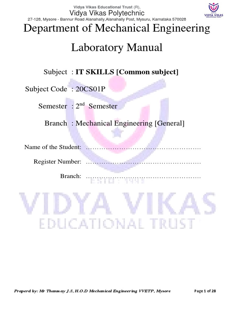 IT Skill Lab Manual 20CS01P | PDF | Teaching Methods & Materials