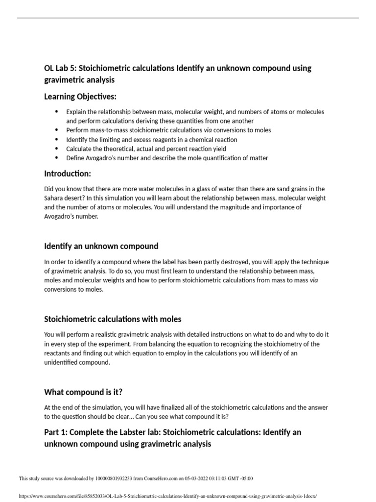 Gravimetric Analysis for Compound Identification | PDF