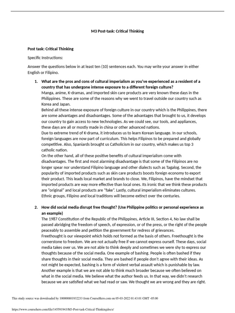 M3 Post Task Critical Thinking | PDF