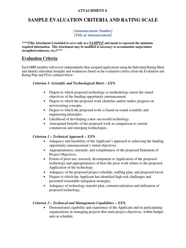 ATTACHMENT 6 Sample Eval Criteria and Rating Plan Apr2017 | PDF ...