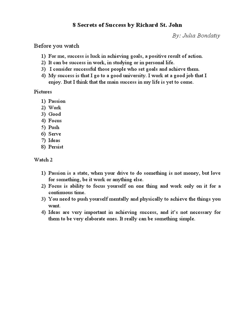 8 Secrets of Success by Richard ST | PDF