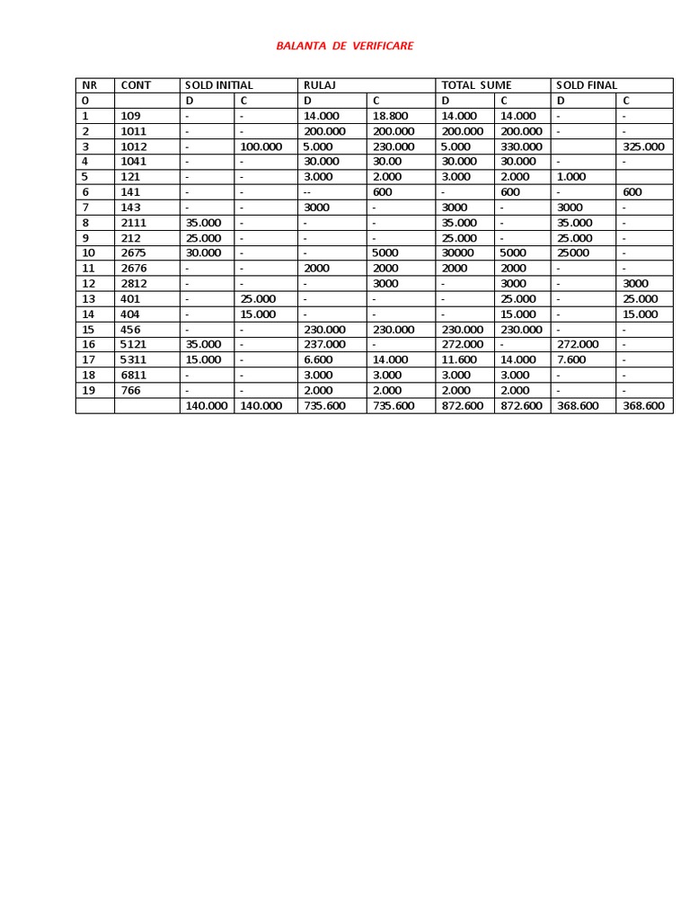 Balanta de Verificare | PDF