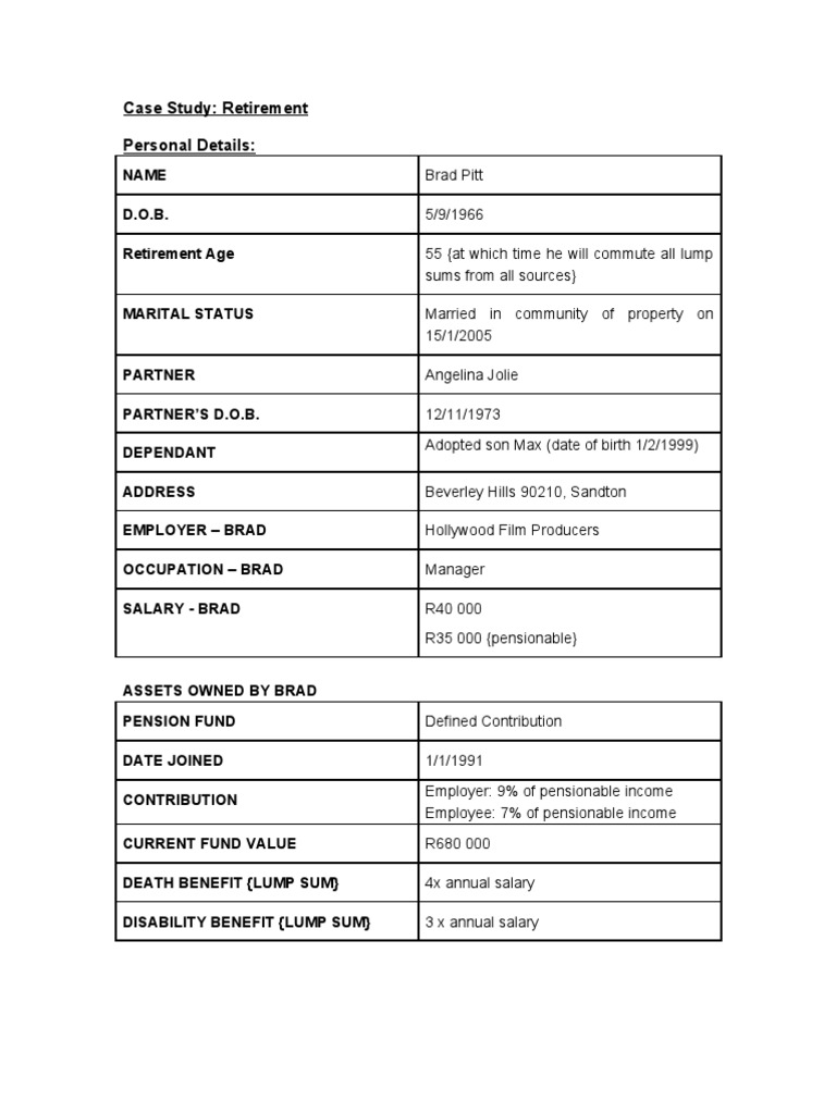 Retirement Case Study | PDF | Retirement | Pension