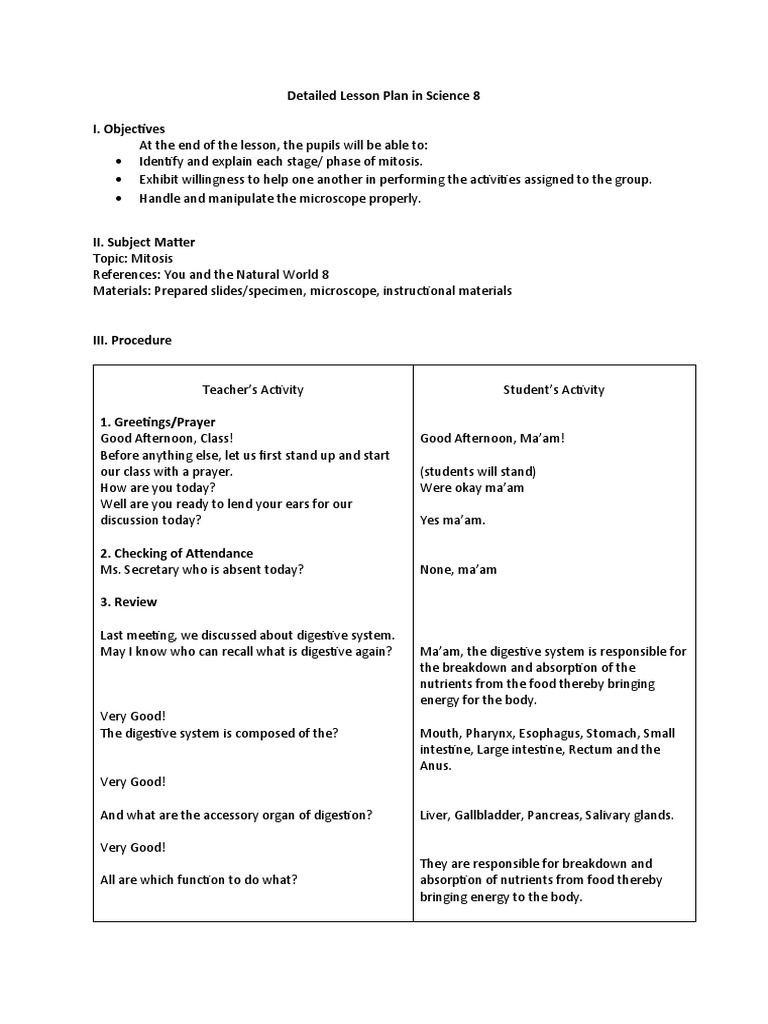 Detailed Lesson Plan in Science 8 MITOSIS | PDF