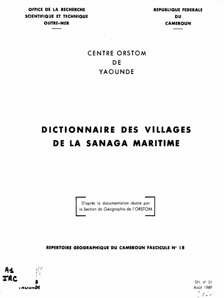 Dictionnaire Des Villages DE La Sanaga Maritime: Centre Orstom DE ...