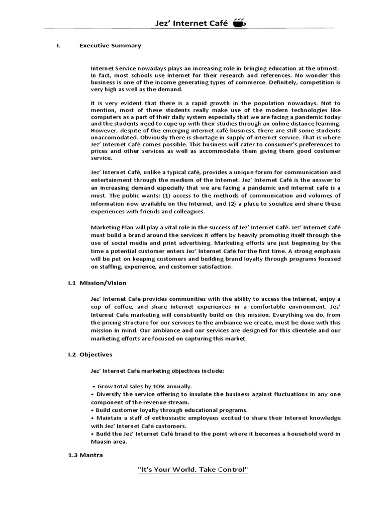 Internet Cafe-Marketing Plan | PDF | Internet | Coffeehouse