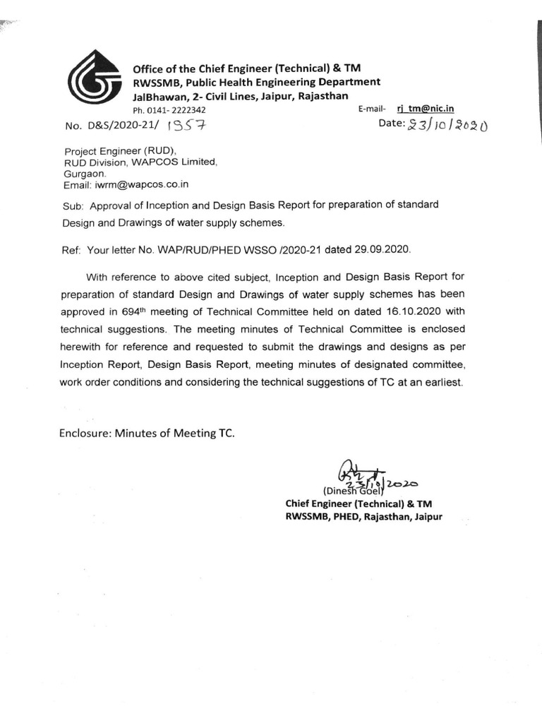 Letter WAPCOS | PDF