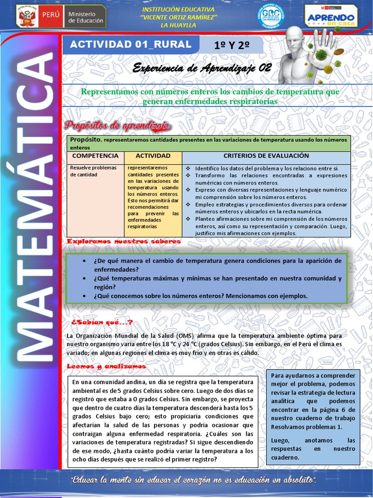 Actividad 01 - Experiencia de Aprendizaje 2 - Primero y Segundo - Mat | PDF | Temperatura | Celsius