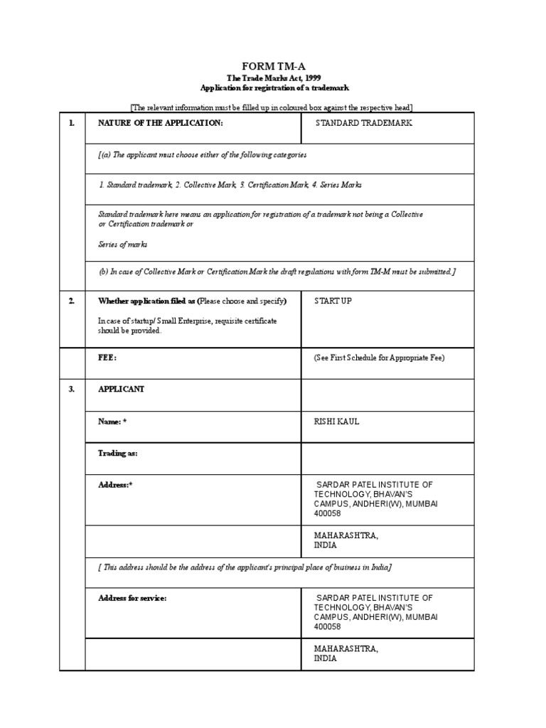 TradeMark Form | PDF | Trademark | Business