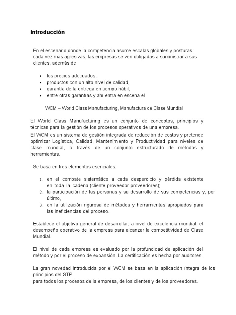 Ejemplos de Manufactura de Clase Mundial | PDF | Calidad (comercial ...