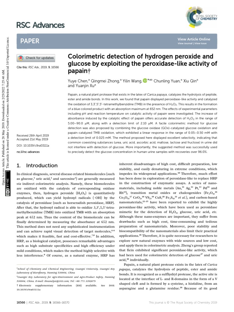 Colorimetric Detection of Hydrogen Peroxide and Glucose by Exploiting ...