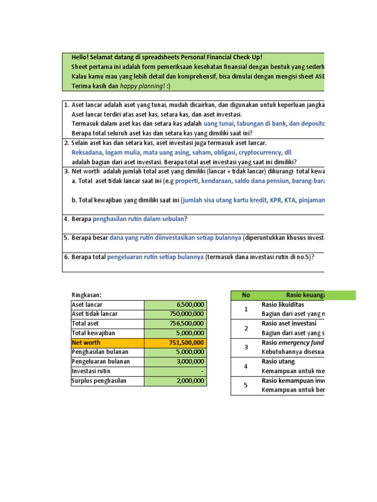 Personal Financial Check Up Blank Form | PDF