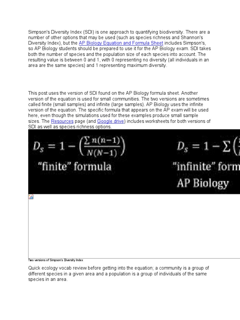 AP Biology Equation and Formula Sheet: Two Versions of Simpson's ...