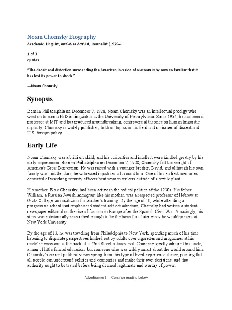 Synopsis: Noam Chomsky Biography | Download Free PDF | Noam Chomsky ...