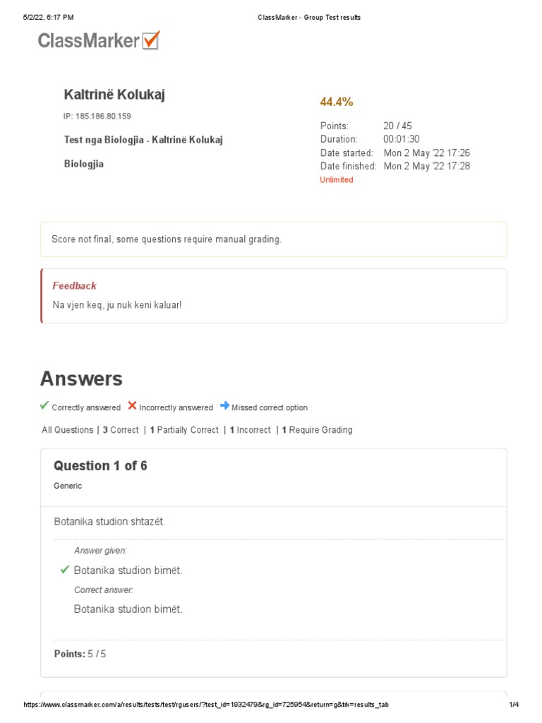 Classmarker - Group Test Results | PDF