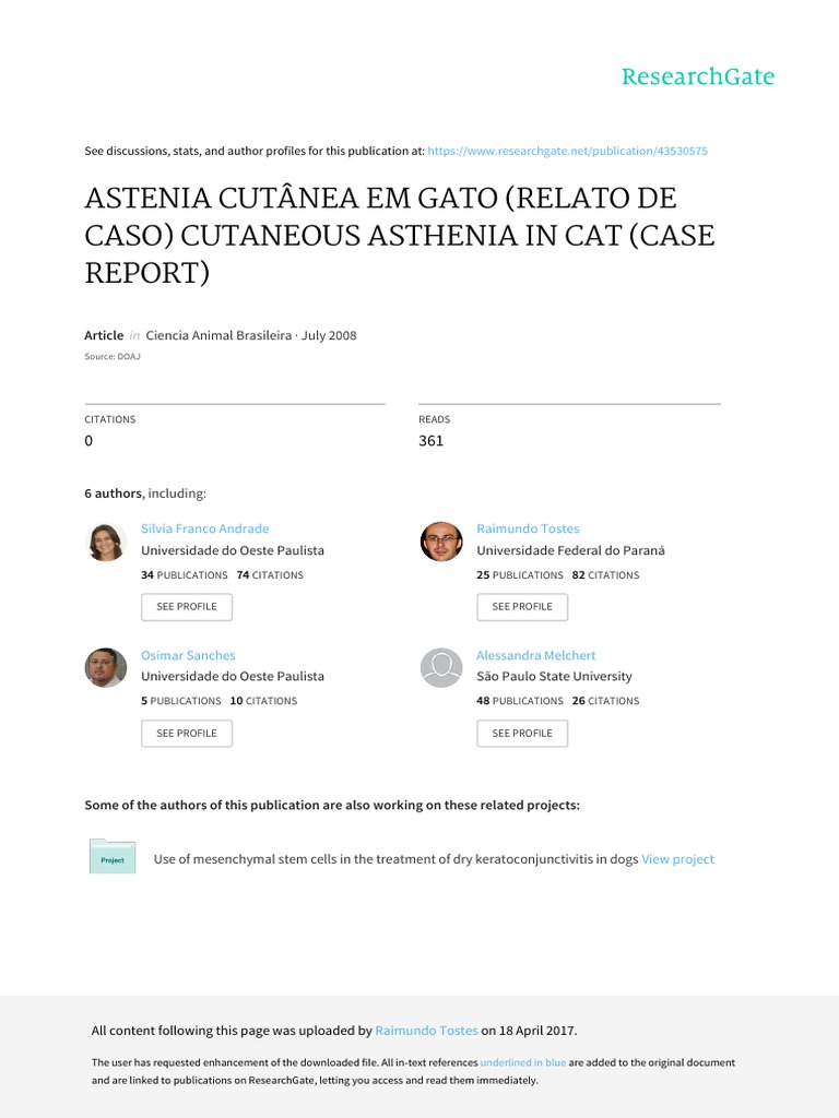 Astenia Cutanea en Gato | PDF | Gatos | Cães
