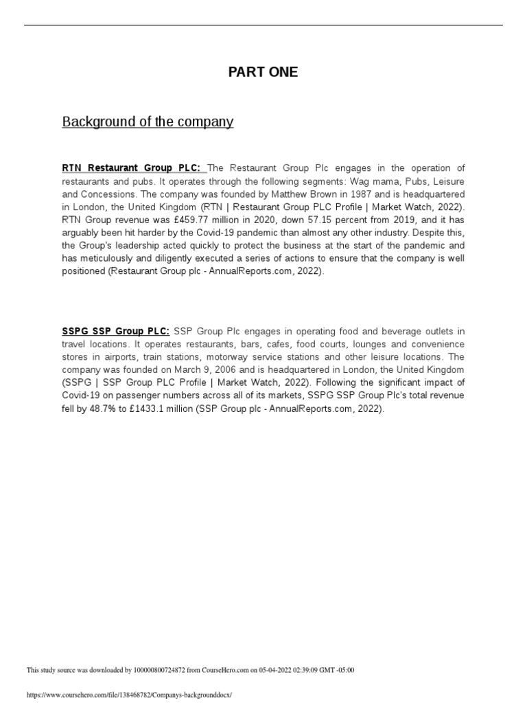 Company S Background | PDF | Restaurants | Food And Drink