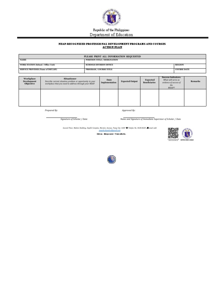 Professional Development Action Plan Template for Recognized Programs ...