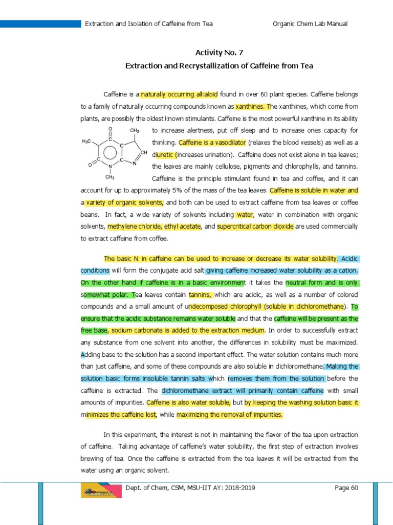 7-Extraction and Recrystallization of Caffeine From Tea (P) | PDF ...