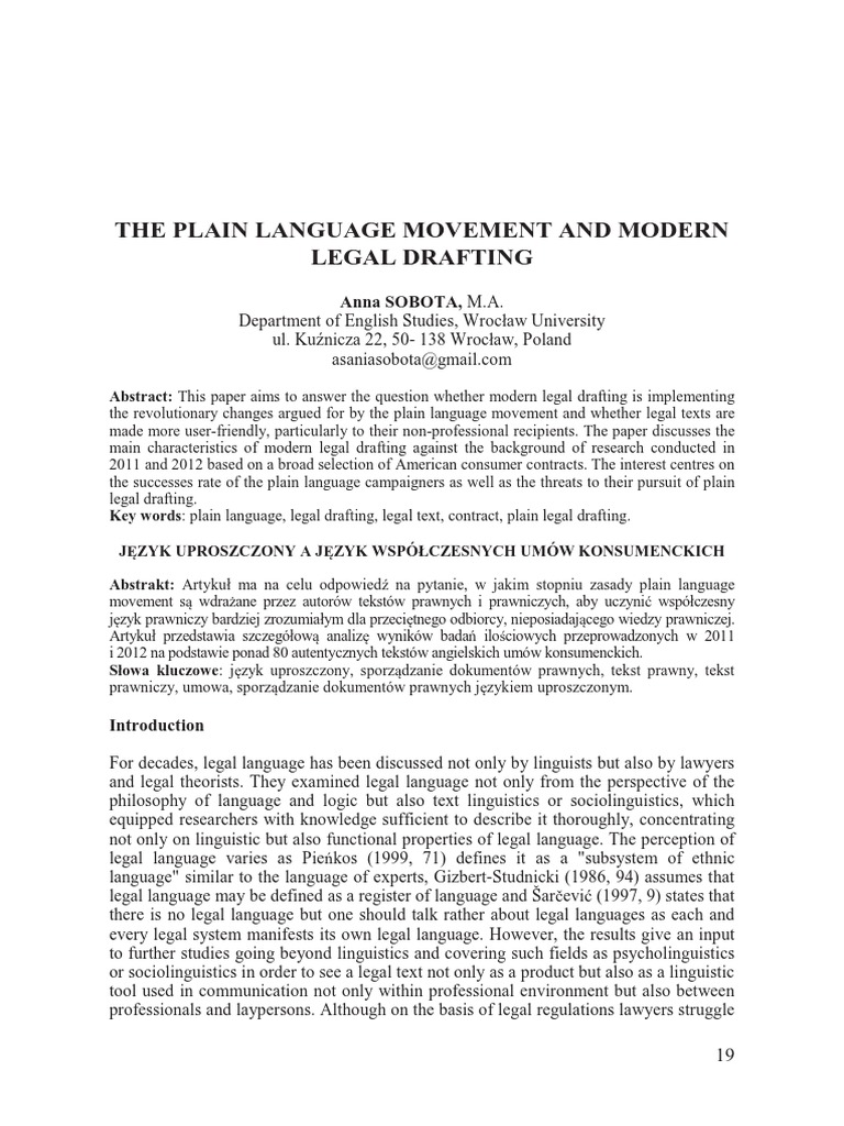 Plain Language in Legal Drafting | PDF | Plain Language | Verb