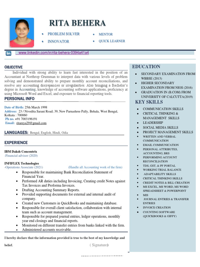 Rita Resume 2022 | PDF | Accounting | Quick Books