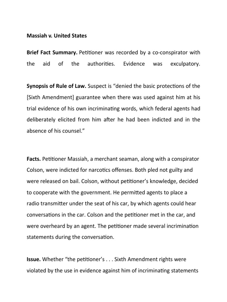 Massiah Vs United States | PDF | Politics | Law