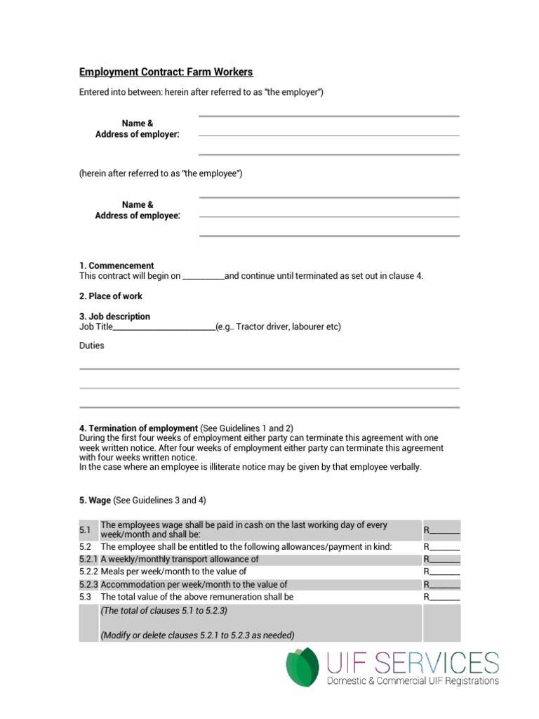 Employment Contract: Farm Workers: Name & Address of Employer | PDF ...